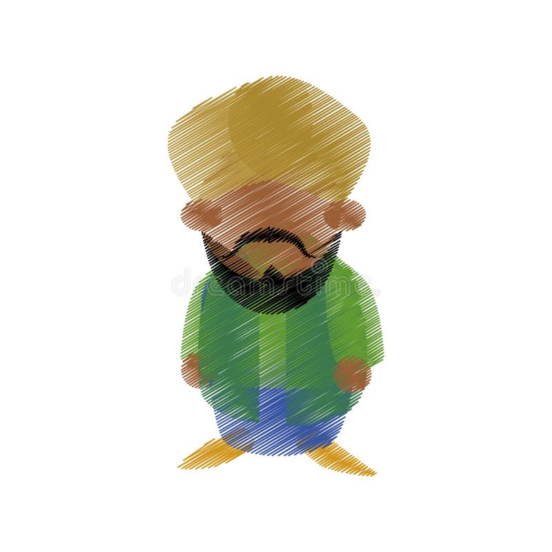 Hand Drawing Colored Indian Man Bearded Traditional Cloth Stock Vector ...