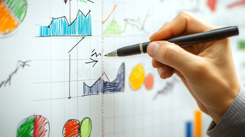 Hand Drawing Colorful Graphs and Charts on Grid Paper for Data Analysis ...