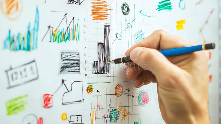 Hand Drawing Colorful Graphs and Charts on Grid Paper for Data Analysis ...