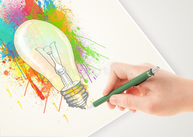 Hand Drawing Colorful Idea Light Bulb with a Pen Stock Illustration ...
