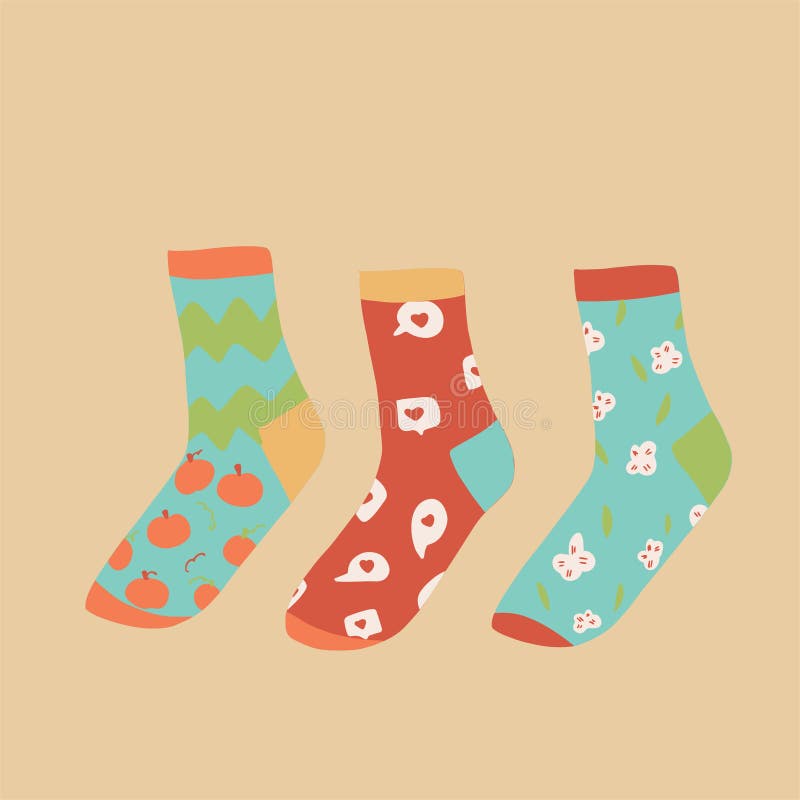 Hand Drawing Colorful Socks with Flower Vector Illustration Stock ...