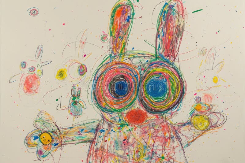 A Hand Drawing Colorful Group of Various Type of the Rabbit with Crayon ...