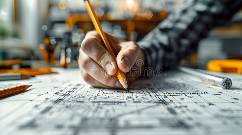 Hand Drawing Complex Blueprint with Detailed Annotations in an ...