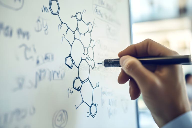 Hand Drawing Complex Molecular Structure on Whiteboard in Scientific or ...