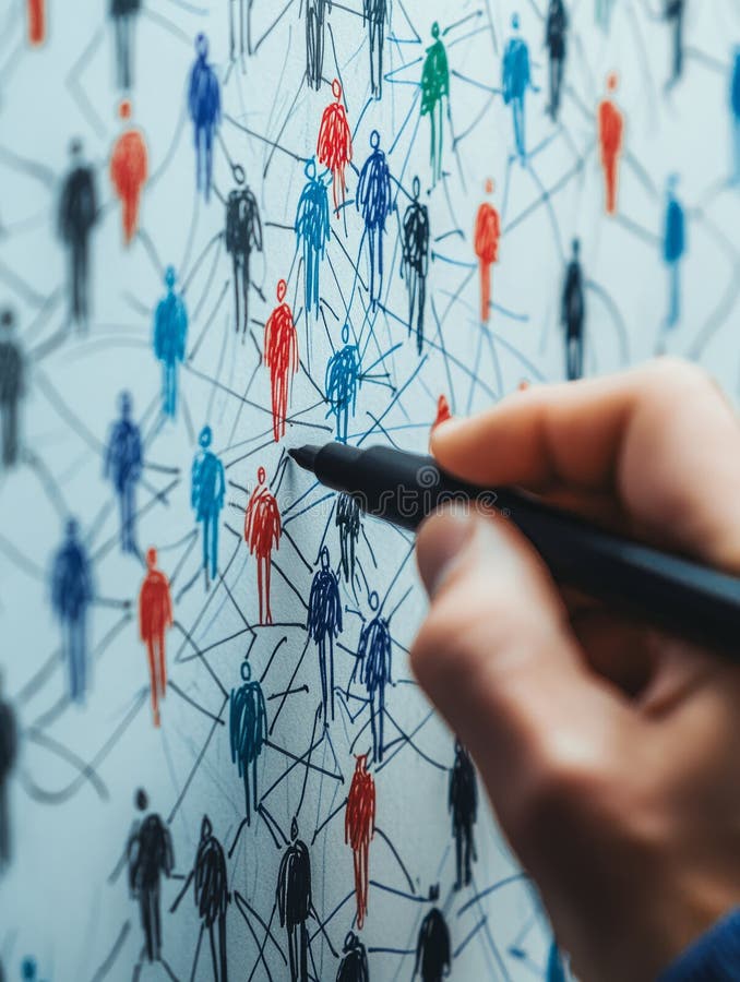 Hand Drawing Connected People on a Network Diagram. Stock Photo - Image ...