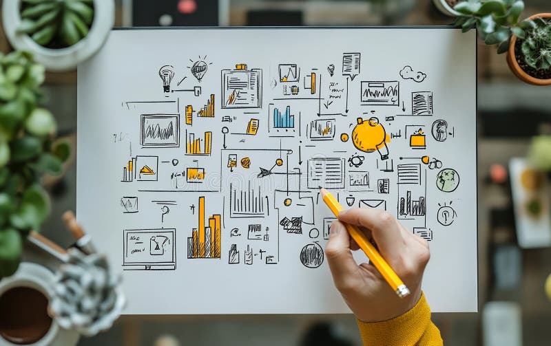 Hand Drawing a Creative Mind Map Filled with Ideas and Diagrams ...