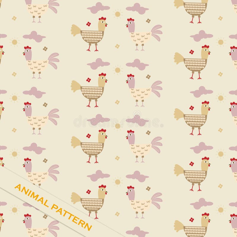 Hand Drawing Cute Chicken Animal Abstract Pattern Cartoon Vector ...
