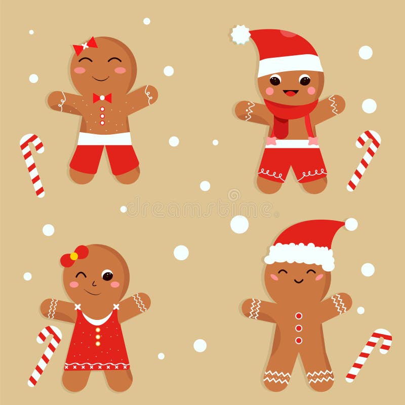 Hand Drawing Cute Gingerbread Natal Thema Cookie Collection Vector ...