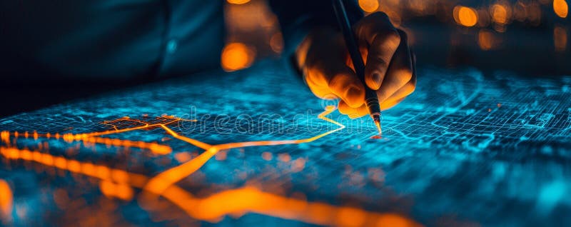 A Hand Drawing Data Analytics on a Glowing Digital Interface Self ...