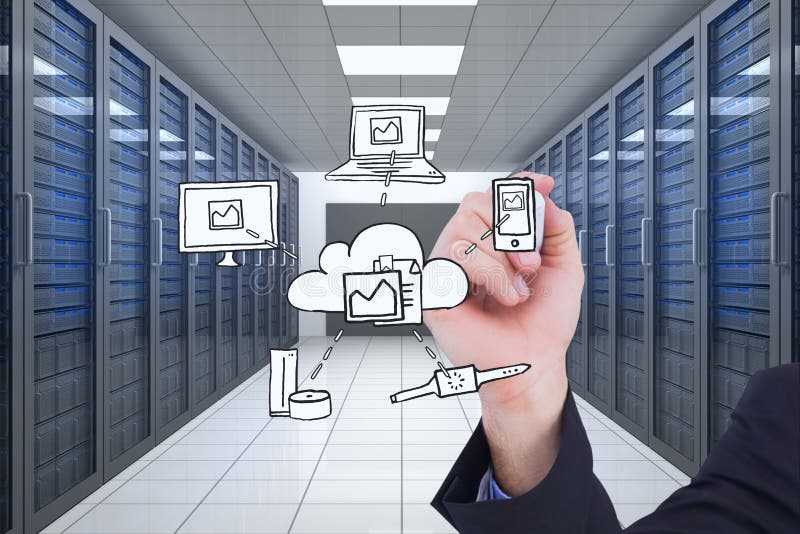 Hand Drawing in Data Center Stock Image - Image of connection, career ...