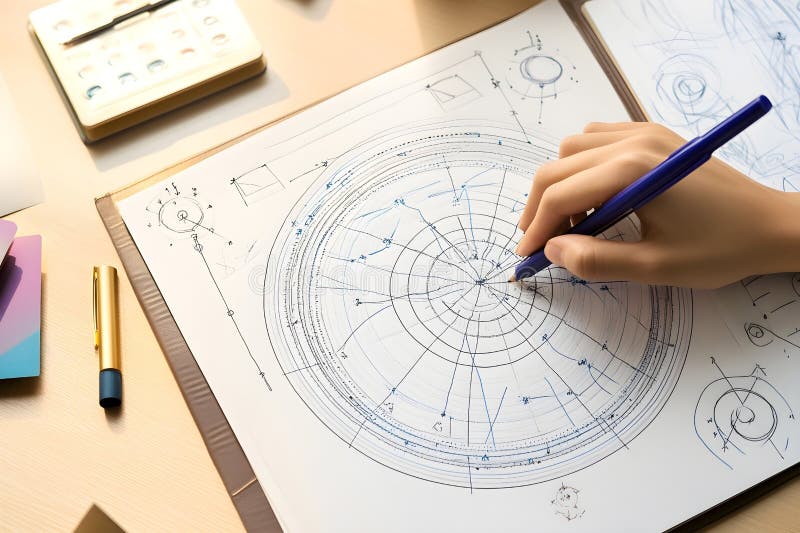 Hand Drawing a Detailed Technical Diagram with Geometric Shapes and ...