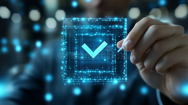 Hand Drawing Digital Check Mark with Glowing Effect Stock Illustration ...