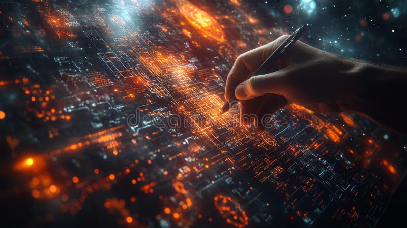 Hand Drawing Digital Circuit on Futuristic Interface Generative AI ...