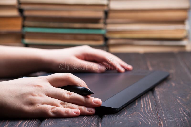 Hand is Drawing on a Digital Graphic Tablet Stock Photo - Image of hand ...
