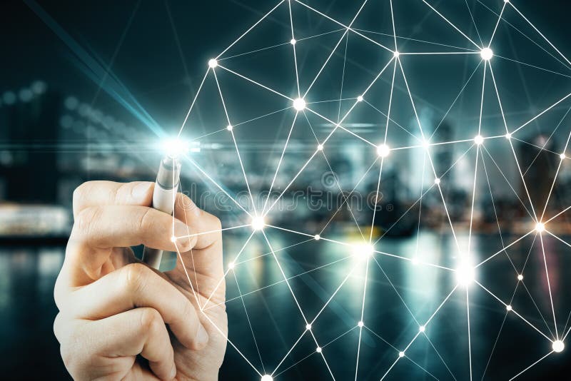 Hand Drawing Digital Polygons Interface Stock Photo - Image of hand ...