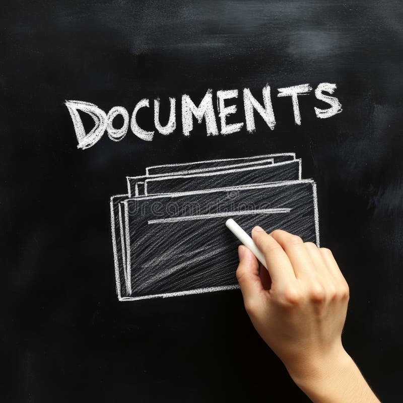 Hand Drawing Documents and Folder on a Chalkboard. Stock Image - Image ...