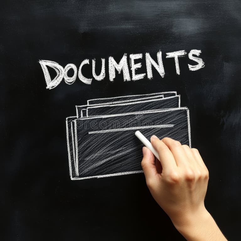Hand Drawing Documents and Folder on a Chalkboard. Stock Image - Image ...