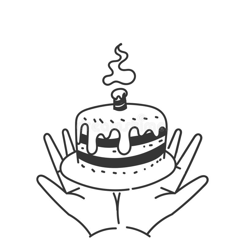Hand Drawing Doodle Hand Holding Birthday Cake Stock Vector ...