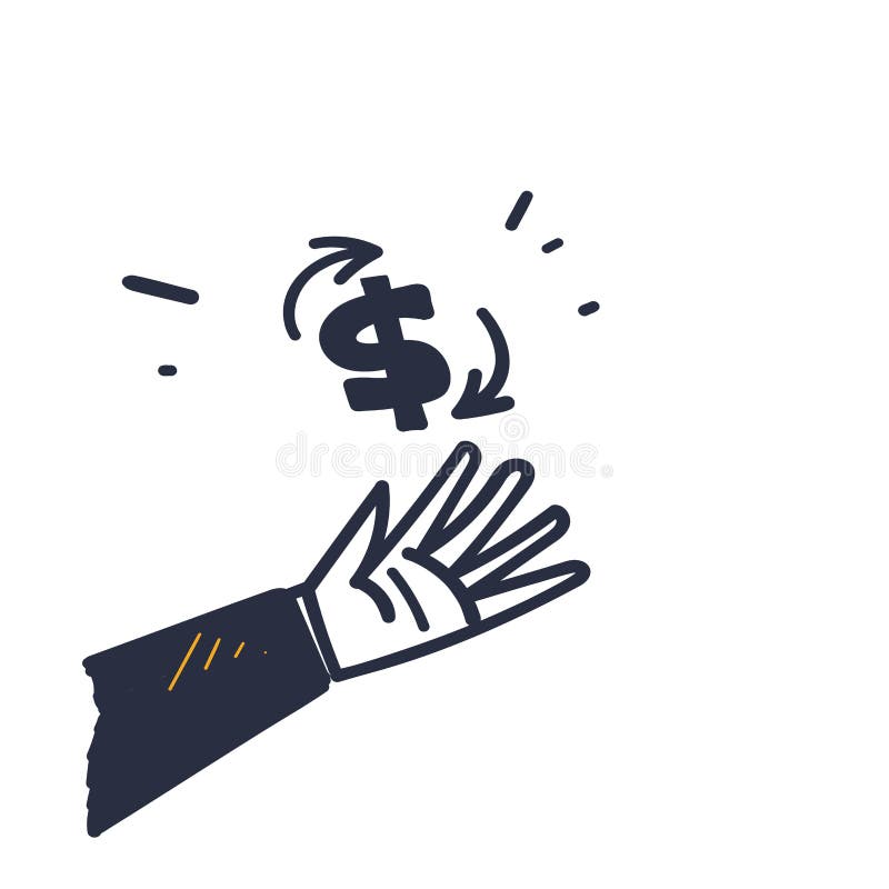 Hand Drawing Doodle Hand Holding Money with Circular Arrow Illustration ...