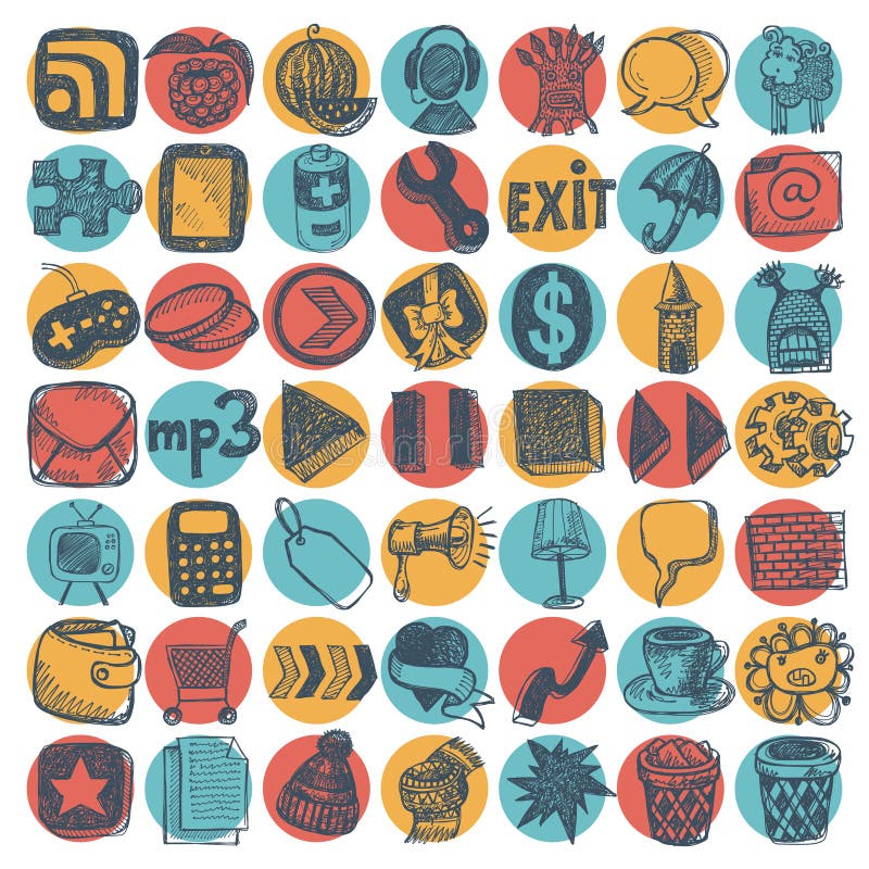 49 Hand Drawing Doodle Icon Set Stock Vector - Illustration of ...
