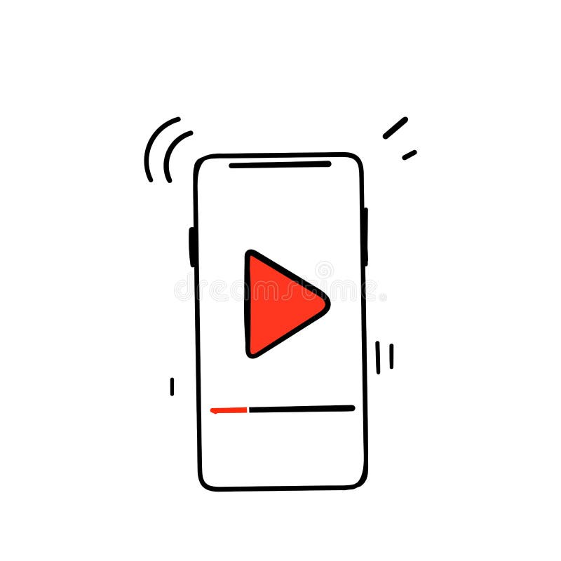 Hand Drawing Doodle Play Video Button on Mobile Phone Illustration ...