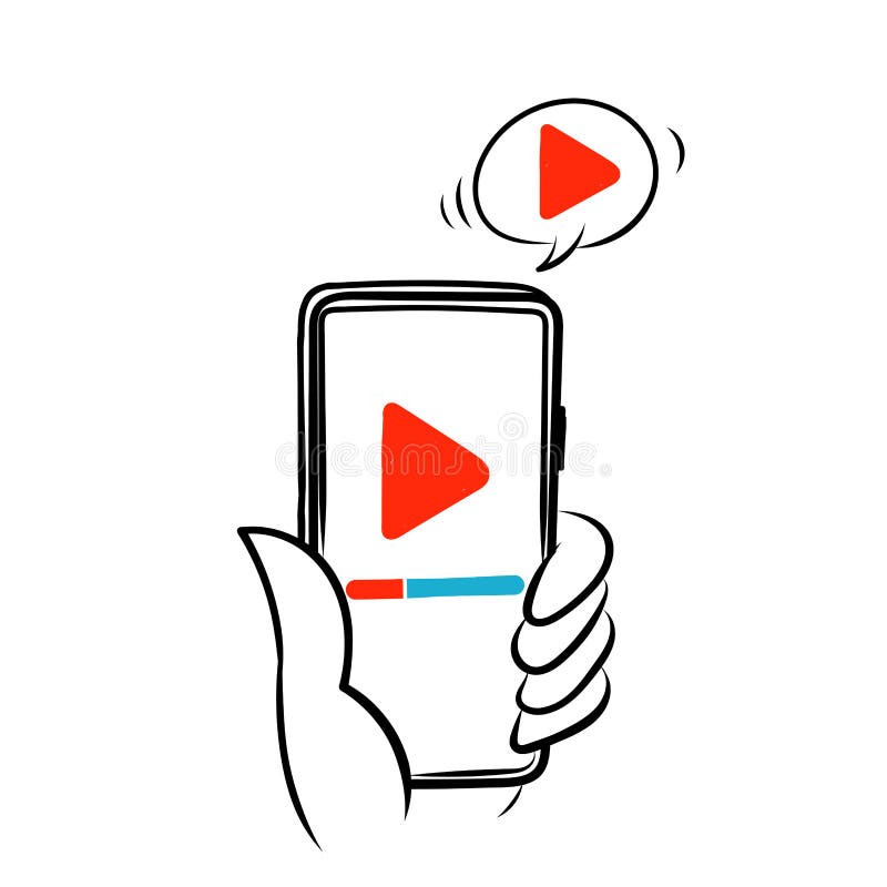 Hand Drawing Doodle Play Video Button on Mobile Phone Illustration ...