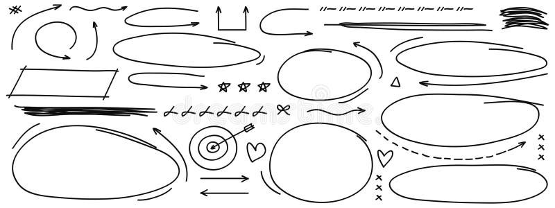 Hand Drawing Doodle Style Collection of Arrows, Circles and Shape ...