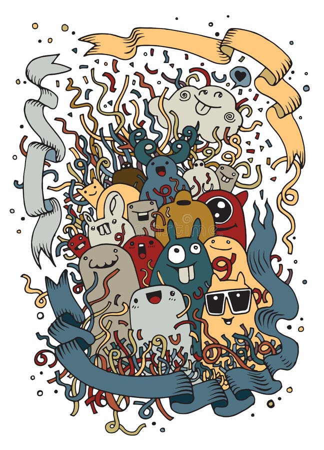 Hand Drawing Doodle Vector Illustration of Funny Party Stock Vector ...