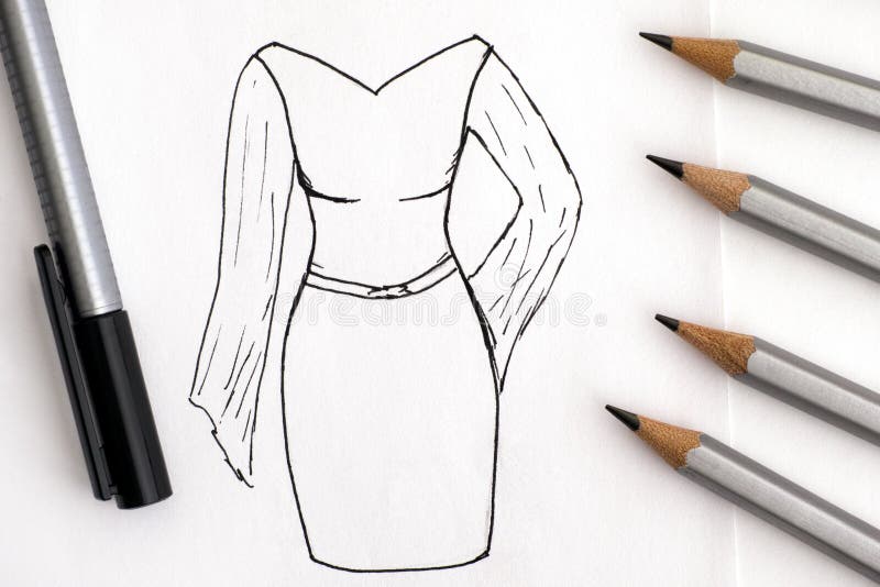Handdrawing Dress with Black Pen and Pencils Stock Image - Image of ...