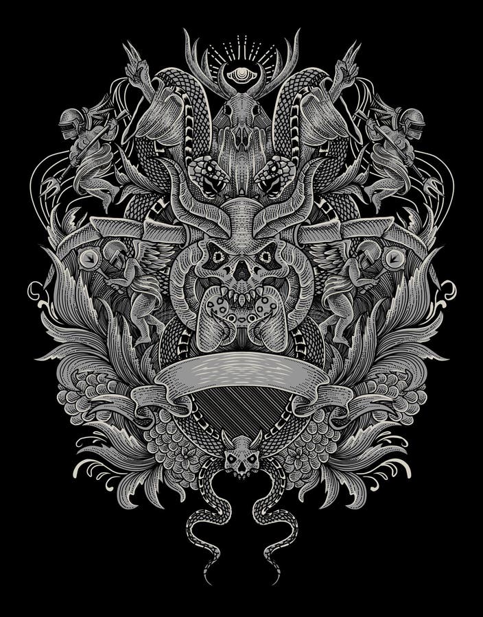 Hand Drawing Engraving Pattern Style Battle Royale Game Stock Vector ...