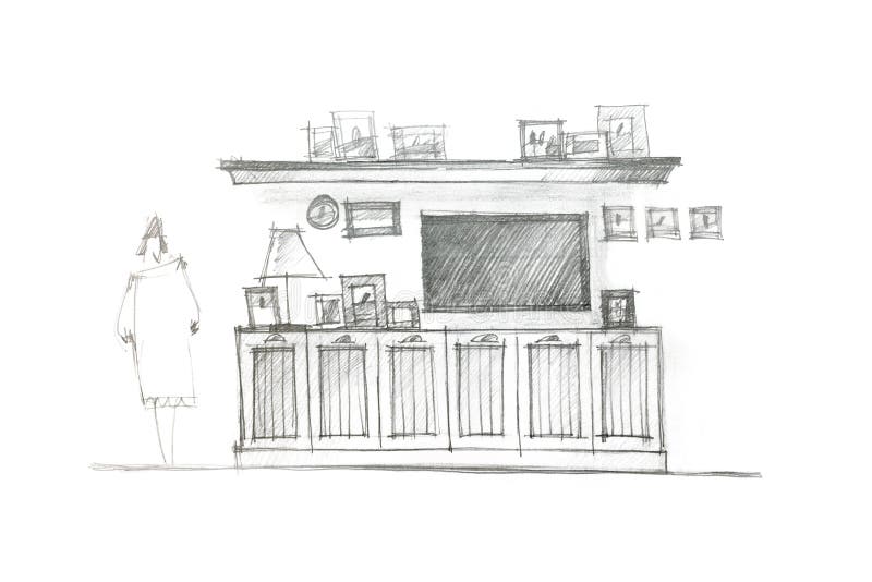 Hand Drawing of an Entertainment Wall for Interior Living Room Stock ...