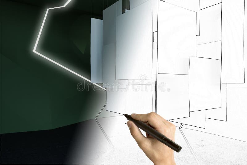 Hand Drawing Modern Exhibition Hall Stock Illustration - Illustration ...