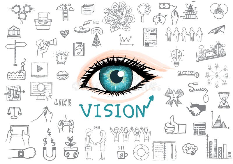 Hand Drawing Eye And Business Icons With VISION Concept. Stock Vector ...