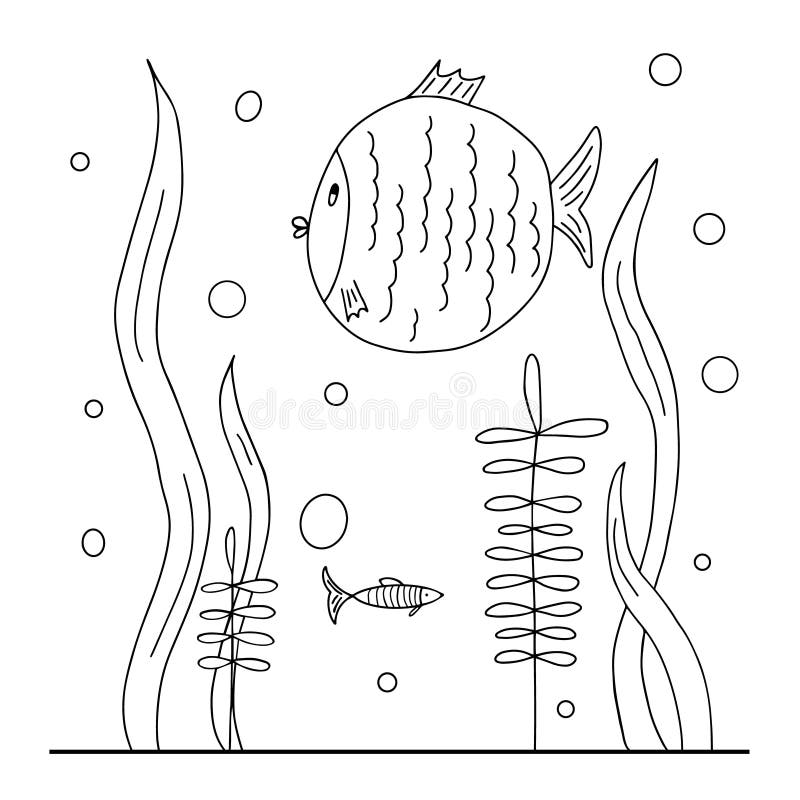Hand Drawing of Fish with Algae. Vector Illustration Stock Vector ...