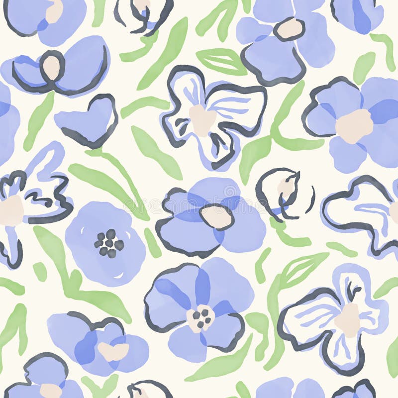 Hand Drawing Flower Illustration with Water Color Seamless Repeat ...