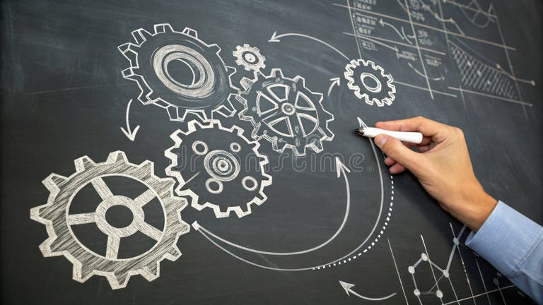 Hand Drawing Gears on Blackboard Depicts Process Engineering Business ...