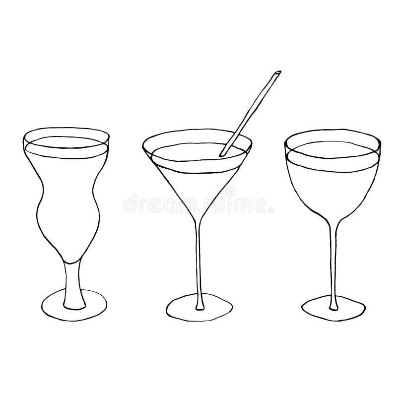 Hand-drawing the Glass with Cocktail, Vector Stock Vector ...