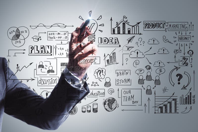 Hand Drawing Glowing Business Concept Stock Image - Image of data, hand ...