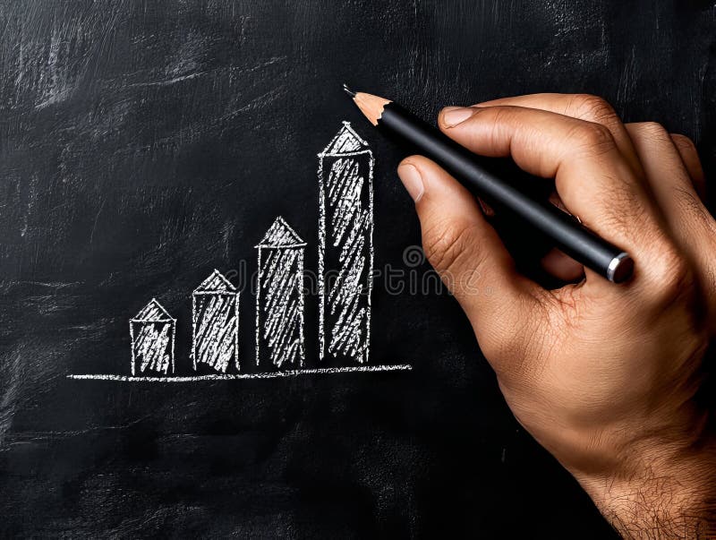 A Hand Drawing a Graph on a Blackboard with a Pencil Stock Image ...