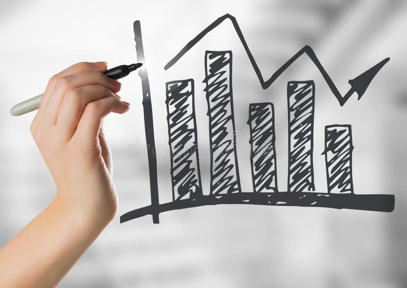 Hand Drawing Graph Doodle Against Blurry Grey Stairs Stock Photo ...