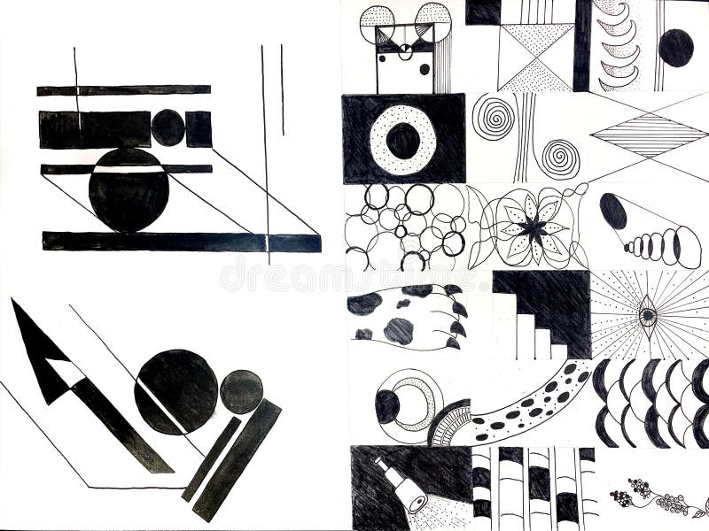 Hand Drawing Graphic, Abstraction, Black and White Stock Illustration ...