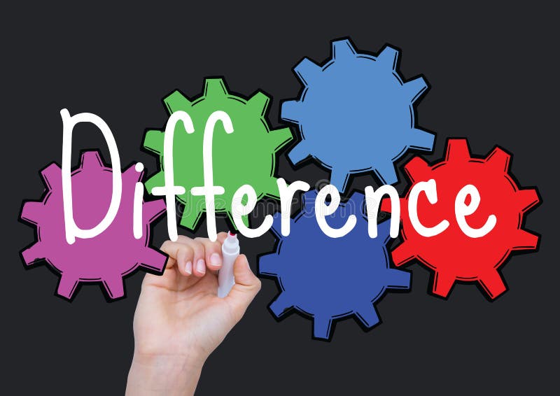 Hand Drawing Graphic of DIFFERENCE with Color Cogs. Dark Background ...