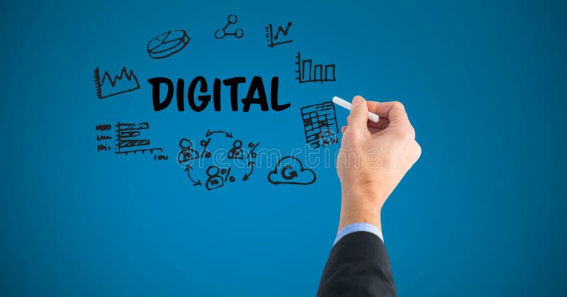 Hand Drawing Graphics with Digital Text on Screen Stock Illustration ...