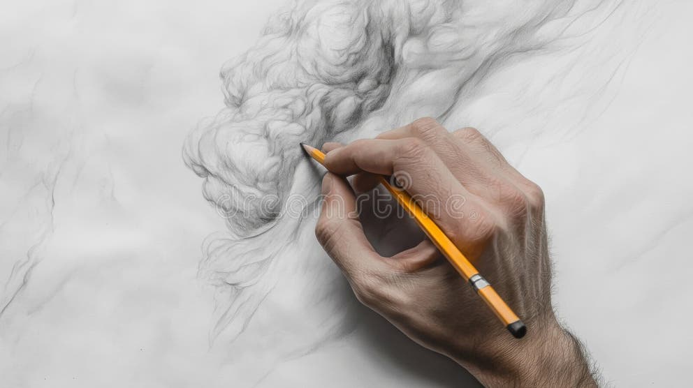 Hand Drawing a Grayscale Sketch on Textured Paper Stock Illustration ...