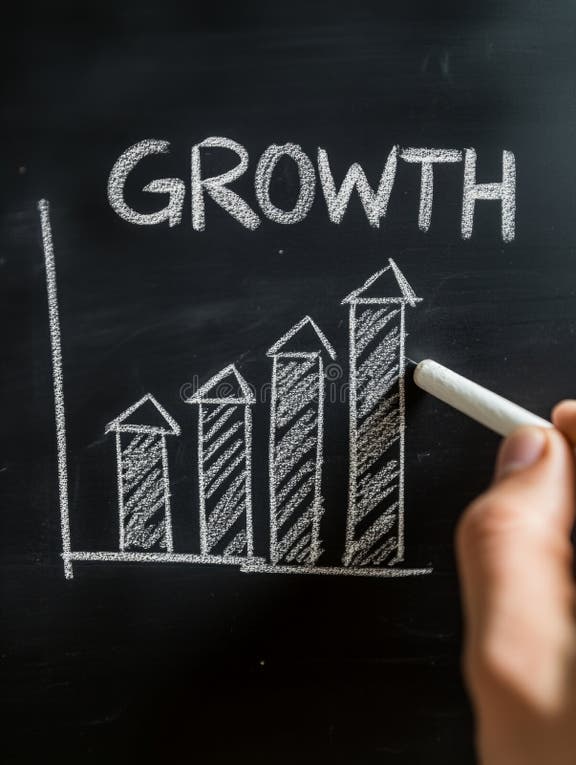 Hand Drawing Growth Chart on Chalkboard with Rising Bars. Stock Photo ...