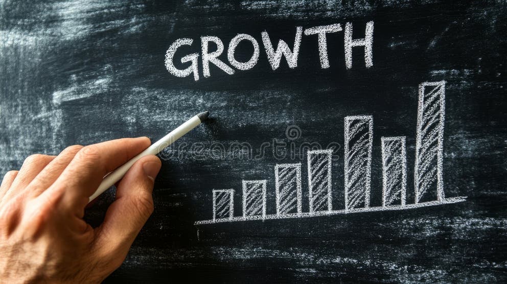 Hand Drawing a Growth Chart on a Chalkboard. Stock Image - Image of ...