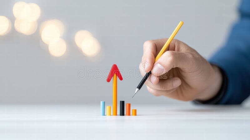 A Hand Drawing a Growth Chart with Colorful Bars and an Upward Arrow ...