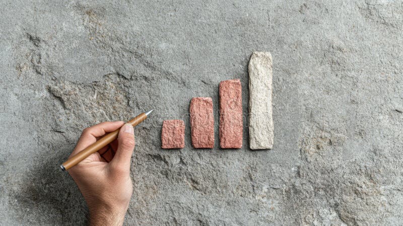 Hand Drawing Growth Chart with Stone Bars on Textured Surface Stock ...