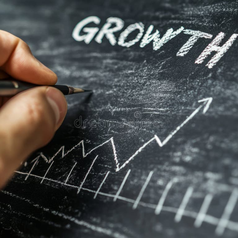 Hand Drawing Growth Graph on a Blackboard with a Pen. Stock Photo - Image of increase, chart ...