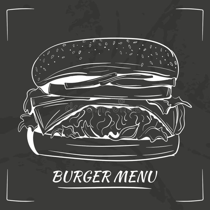 Hand Drawing of Hamburger with Its Ingredients for Menu Stock Vector ...